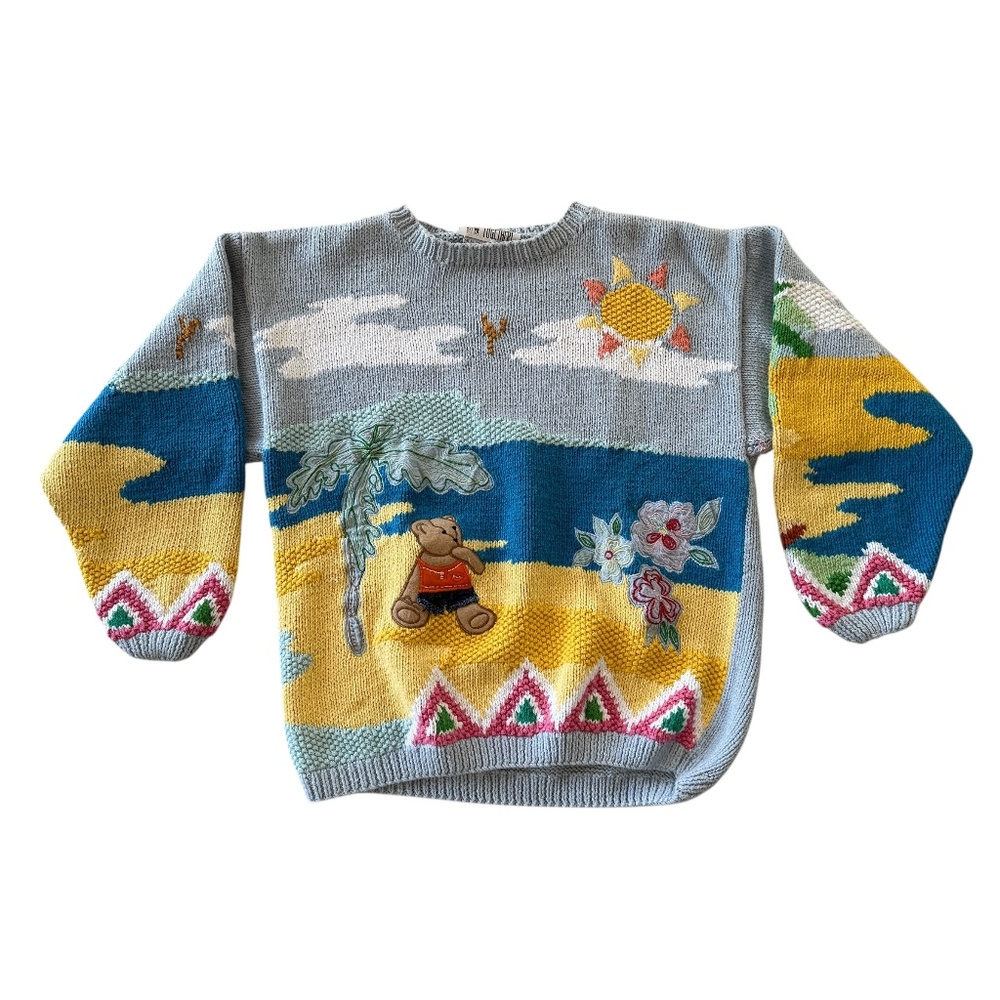 Bear At Beach Chunky Knit Sweater - Gem